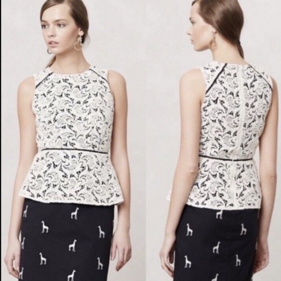 Maeve | Tops | Maeve Black And Cream Embellished Peplum Blouse | Poshmark